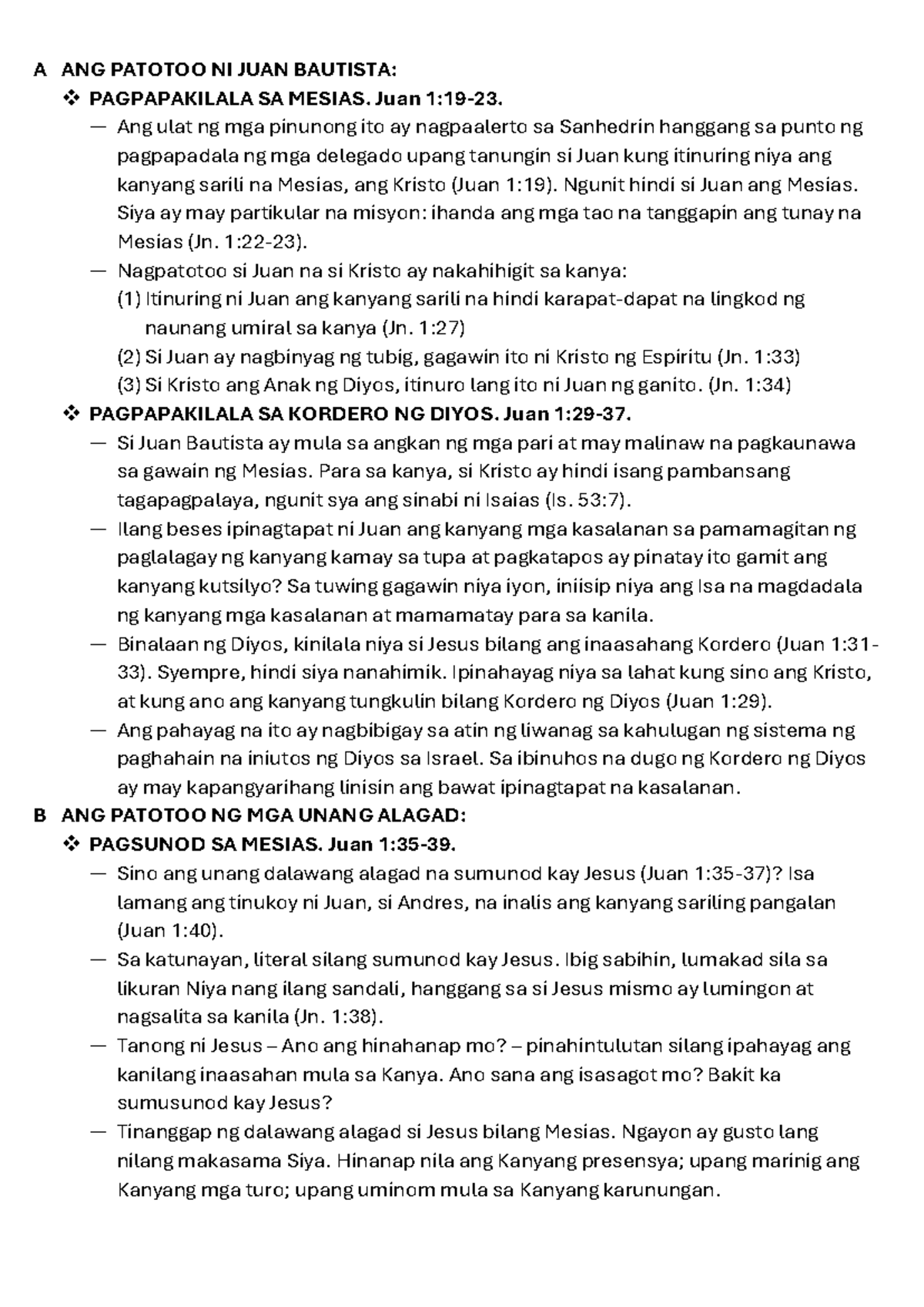 Tl outline 2024t404 - ... - A ANG PATOTOO NI JUAN BAUTISTA ...