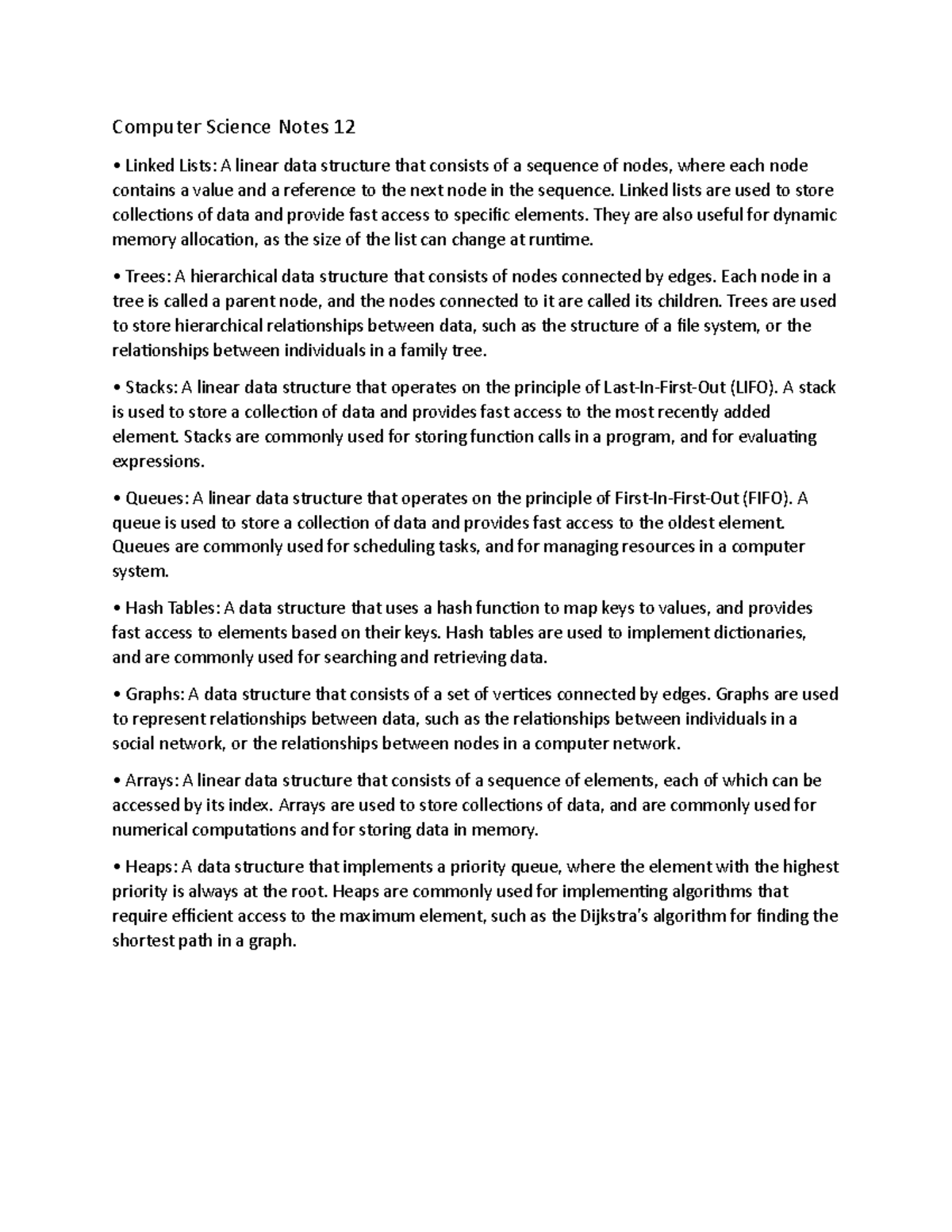 Computer Science Notes 12 - Linked lists are used to store collections ...