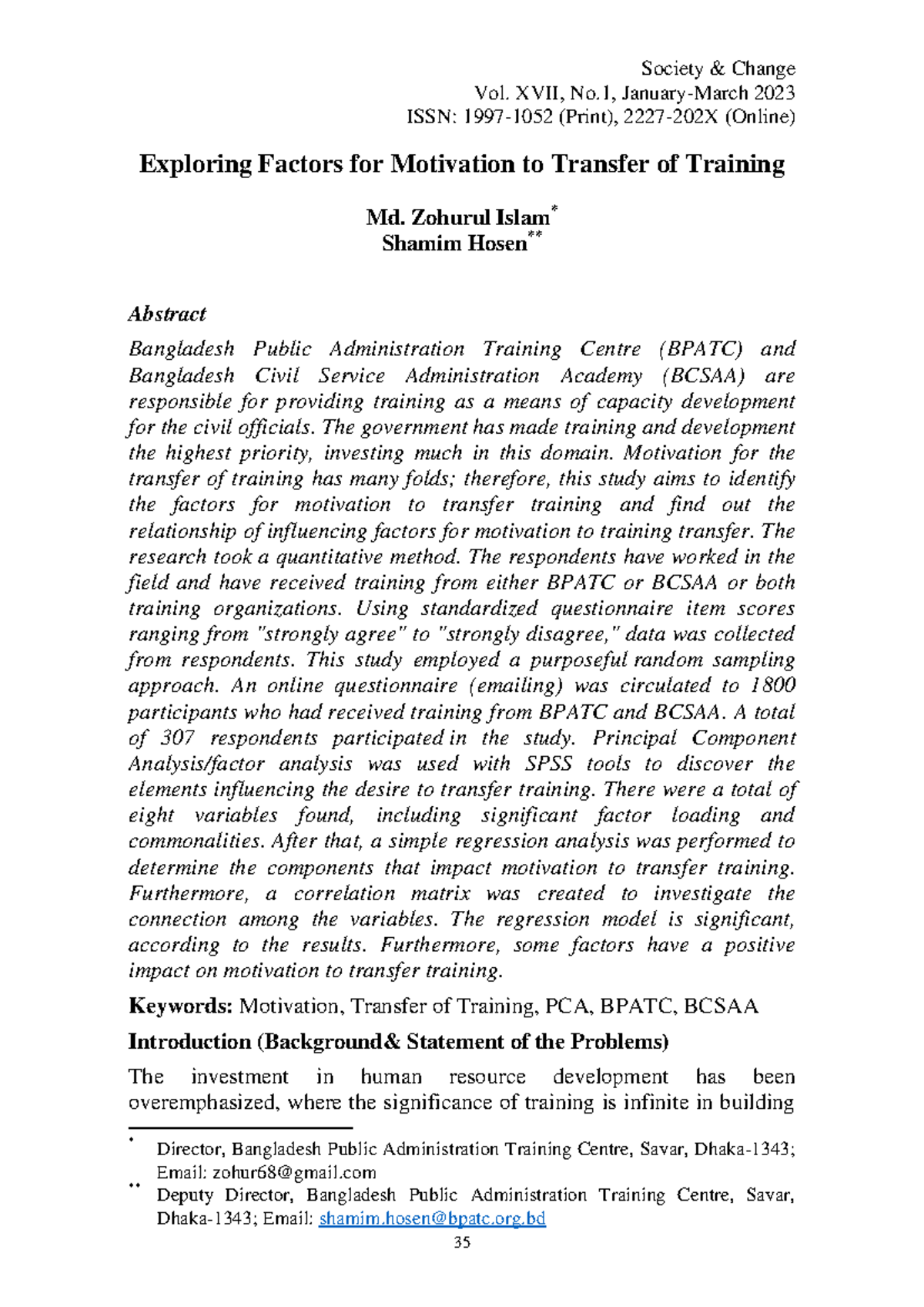 Questionnaire 1689080049 - Society & Change Vol. XVII, No, January ...