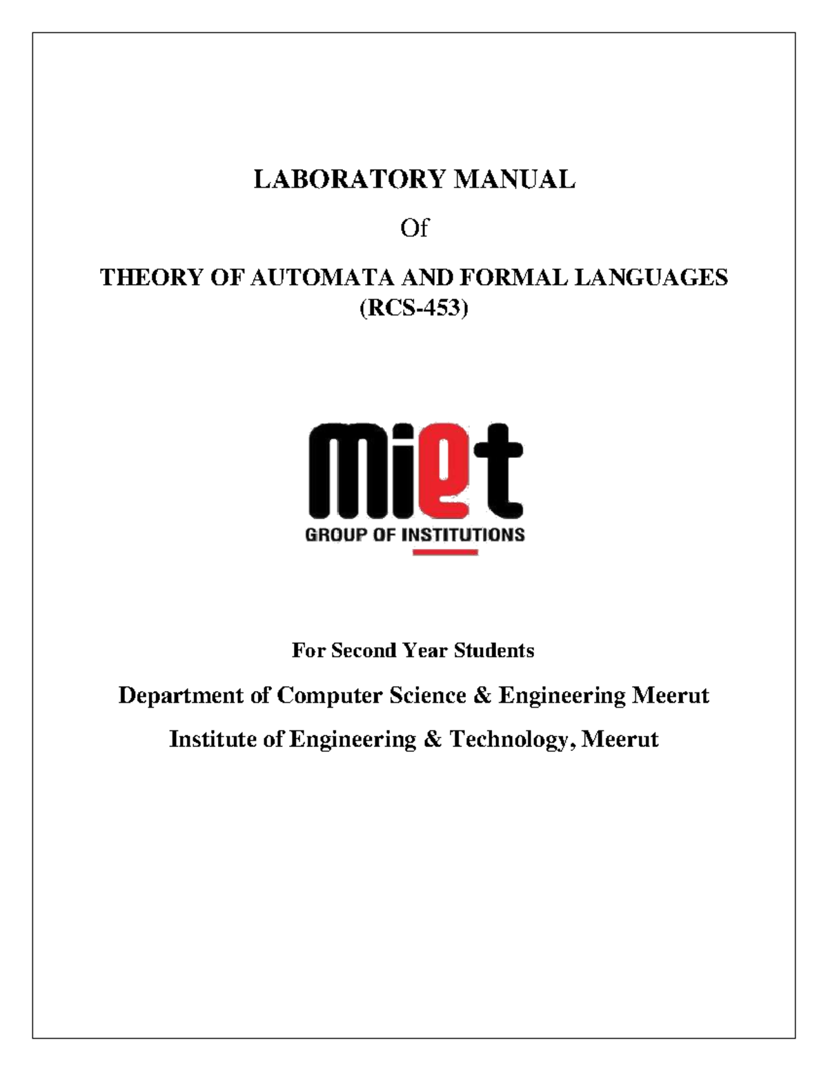 formal languages and automata theory jntuh lab manual - LABORATORY ...