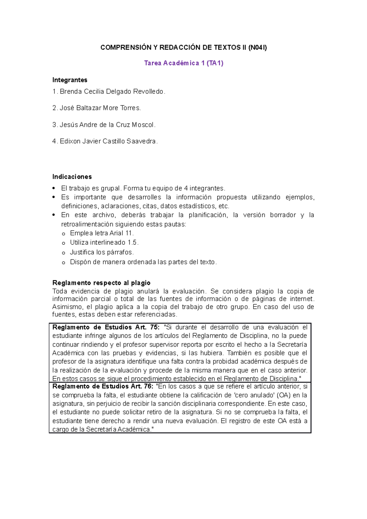S04.s2 Versión Final TA1 - COMPRENSIÓN Y REDACCIÓN DE TEXTOS II (N04I) Tarea Académica 1 (TA1 ...