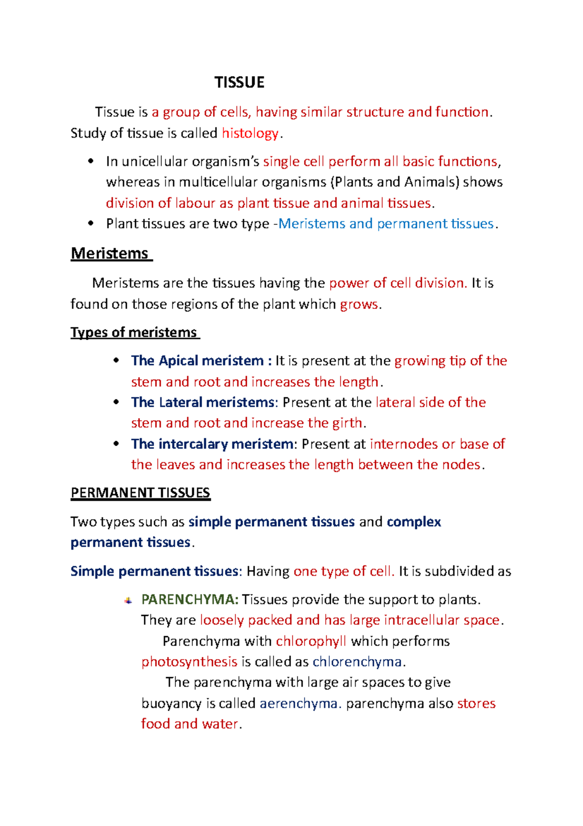 Tissue - FOR 10TH - TISSUE Tissue is a group of cells, having similar ...