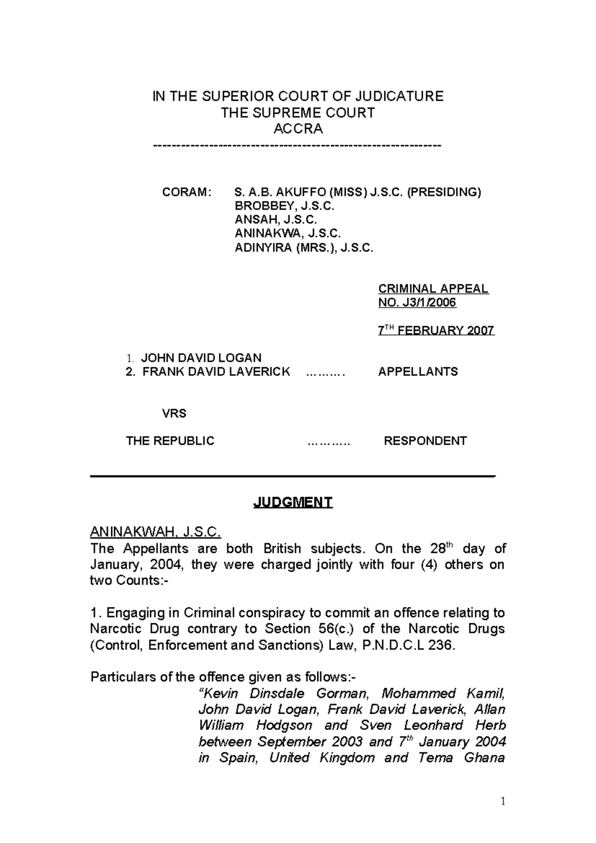 Judgment (22nd Jan 07) - case law - IN THE SUPERIOR COURT OF JUDICATURE ...