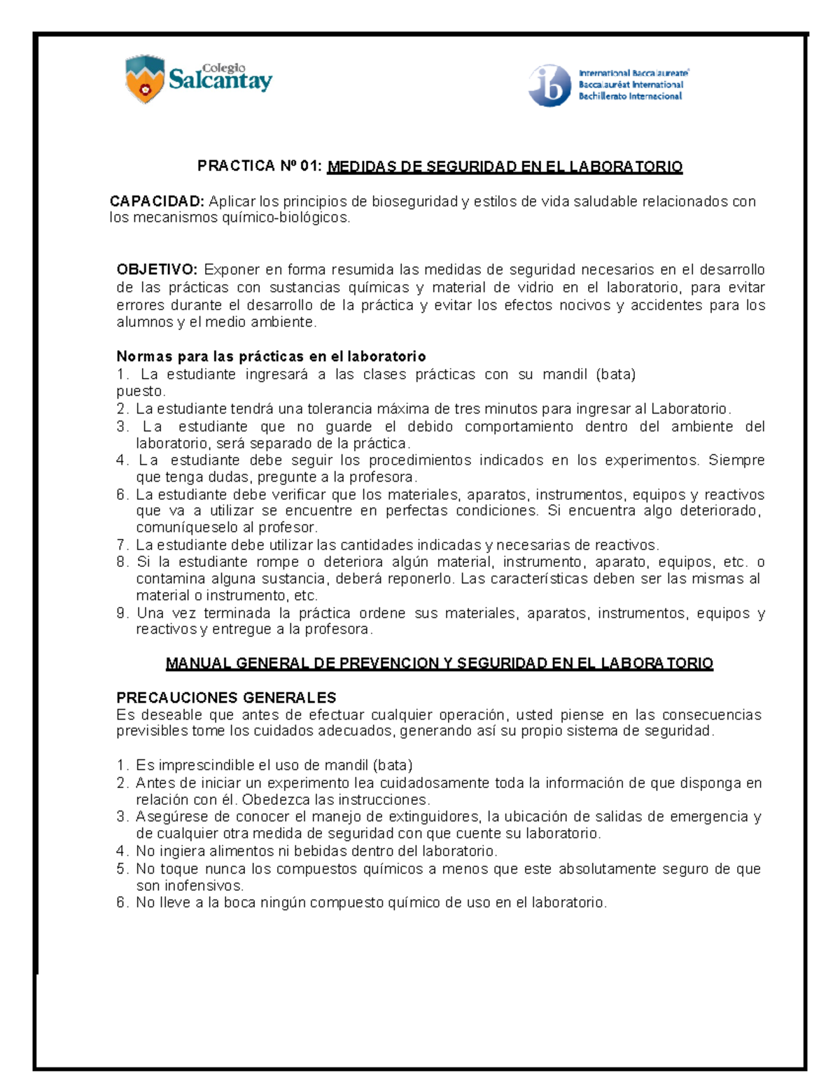 Seguridad en el Laboratorio(3) - PRACTICA Nº 01: MEDIDAS DE SEGURIDAD ...