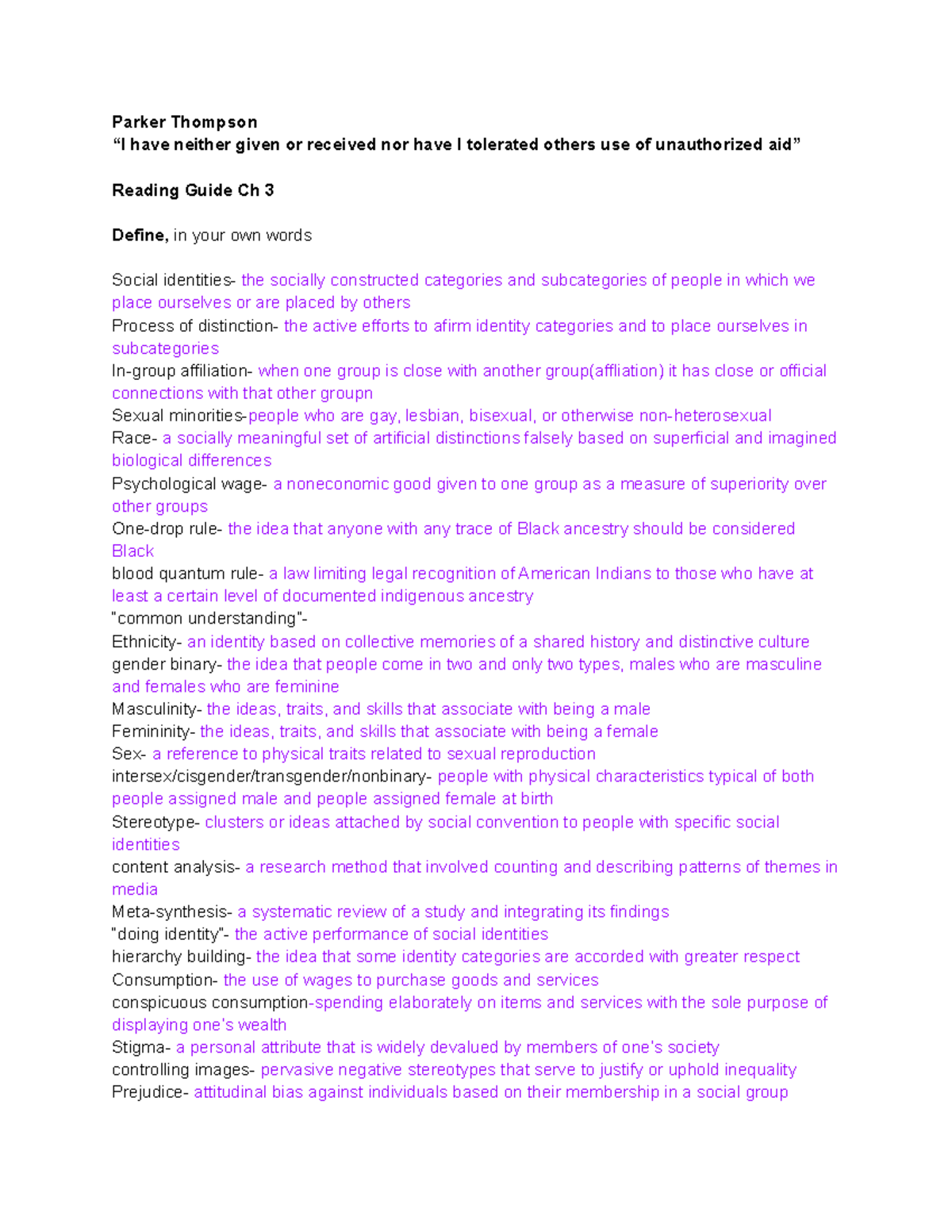 Chapter 3 Reading Guide - Parker Thompson “I have neither given or ...