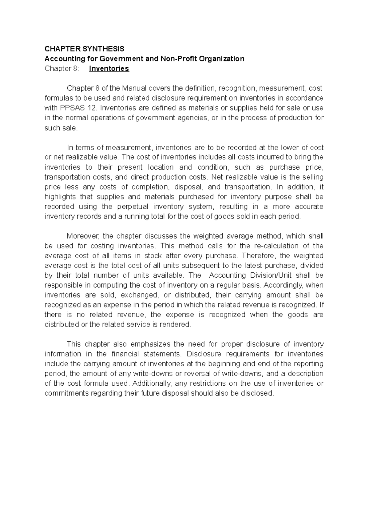 Chapter 8 Synthesis - CHAPTER SYNTHESIS Accounting for Government and ...