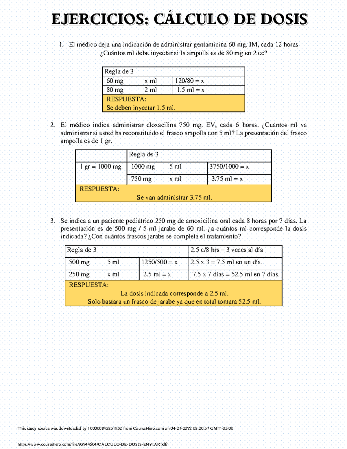 Calculo DE Dosis Enviar El M dico Deja Una Indicaci n De Administrar