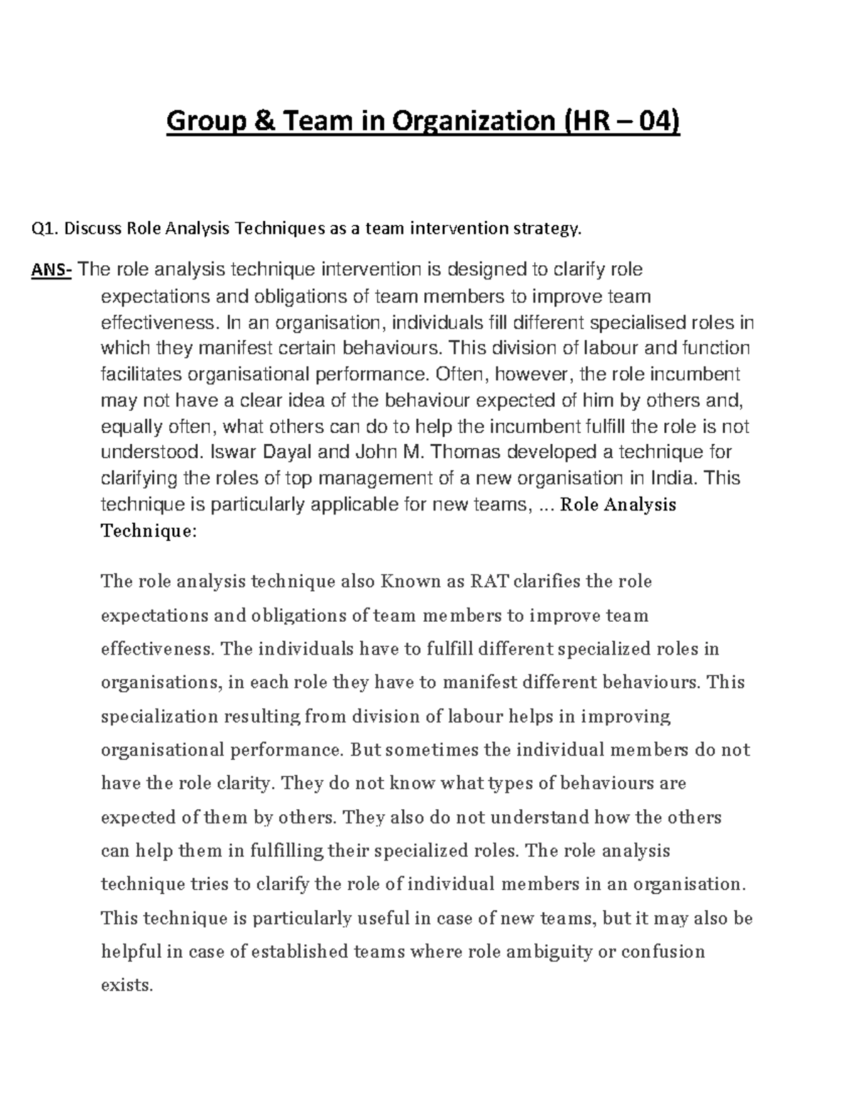 Bbahr – 04 - Group & Team in Organization (HR – 04) Q1. Discuss Role ...