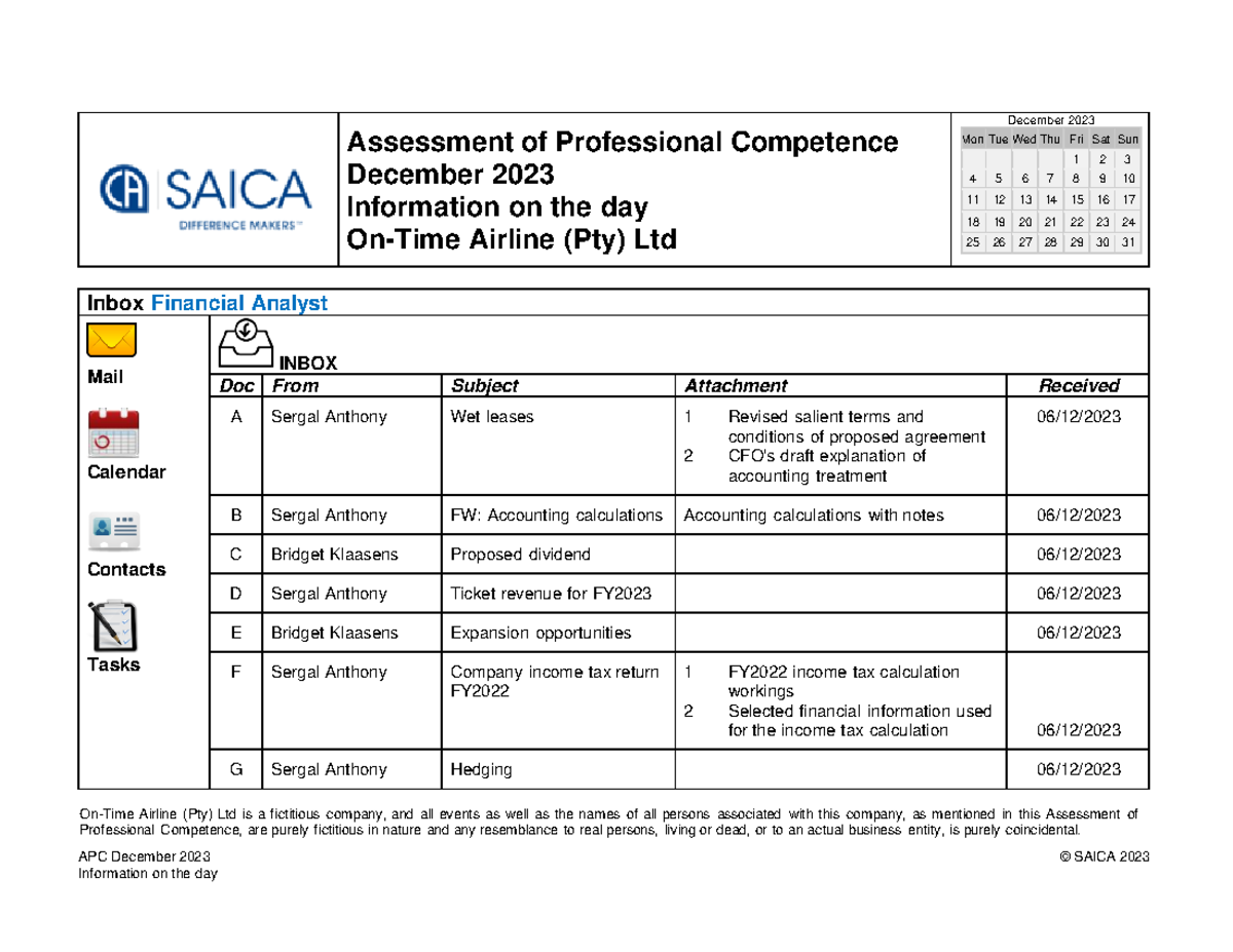 APC December 2023 Information on the day - APC December 2023 © SAICA ...