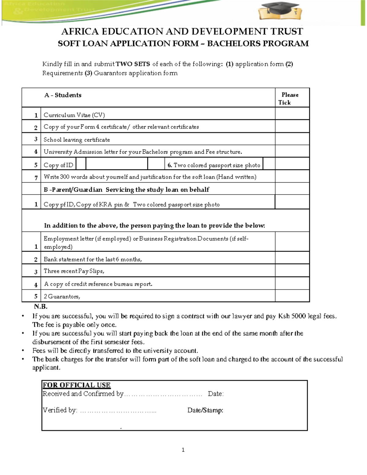 Bachelors Application FORM 2 - AFRICA EDUCATION AND DEVELOPMENT TRUST SOFT LOAN APPLICATION FORM ...