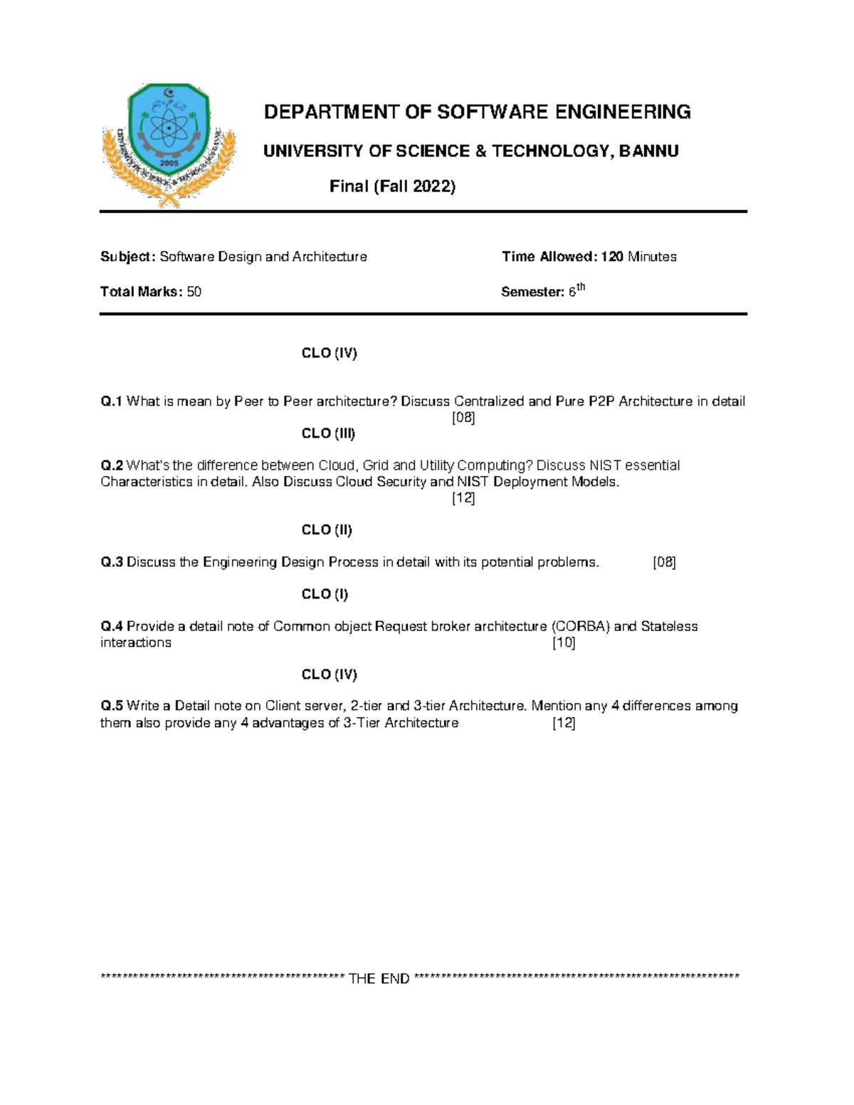 SDA Final Fall 2022 - my notes - DEPARTMENT OF SOFTWARE ENGINEERING ...