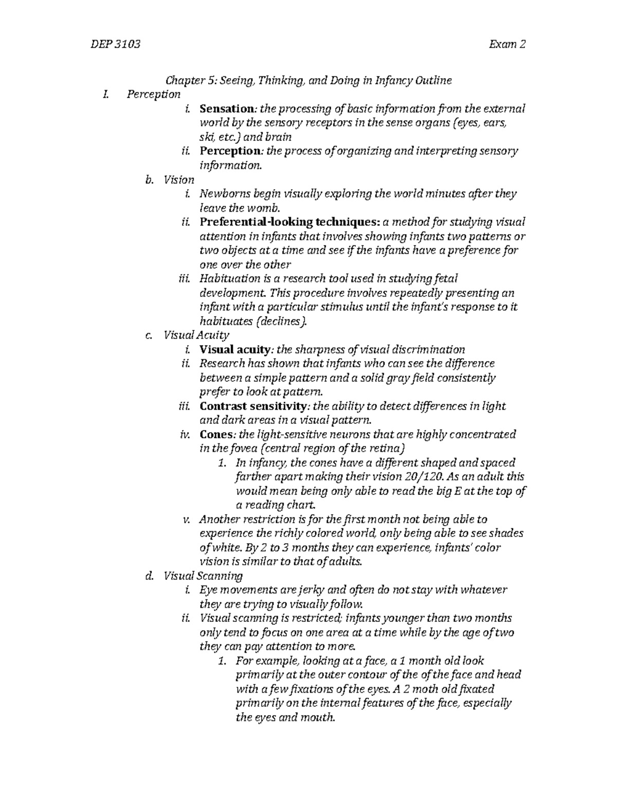 Chapter 5 Outline DEP 3103 - DEP 3103 I. Exam 2 Chapter 5: Seeing ...