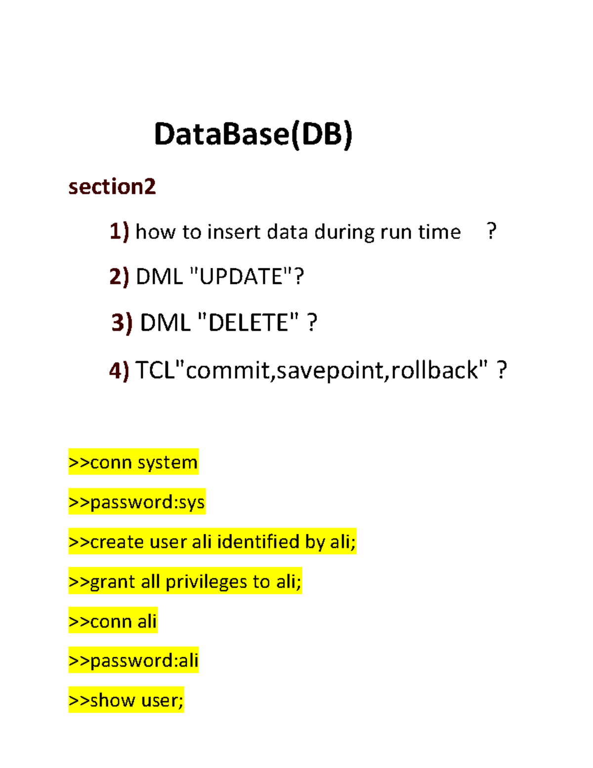 Sec3 - DataBase(DB) section 1) how to insert data during run time? 2 ...