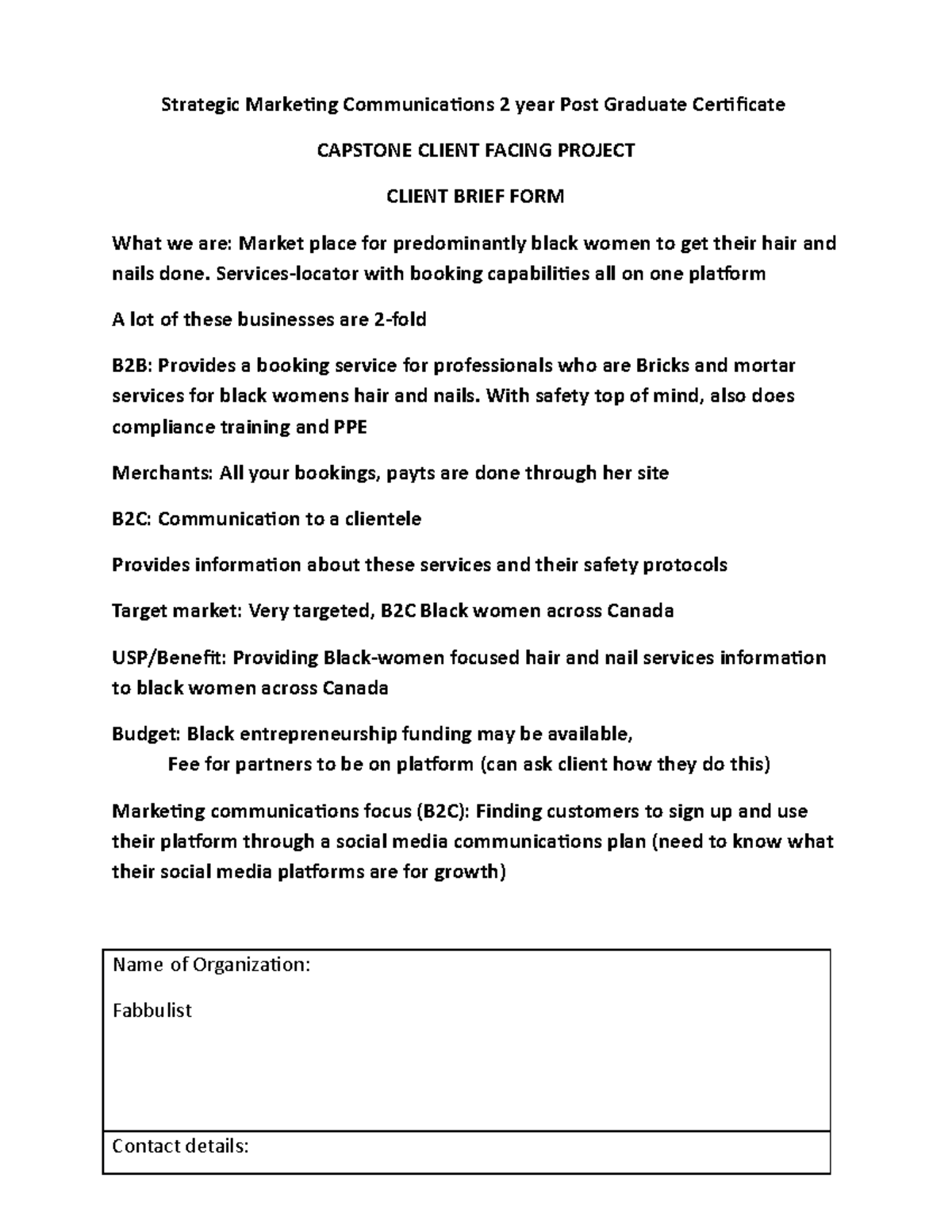 Client brief for smc capstone 2020 Fabbulist - Strategic Marketing ...