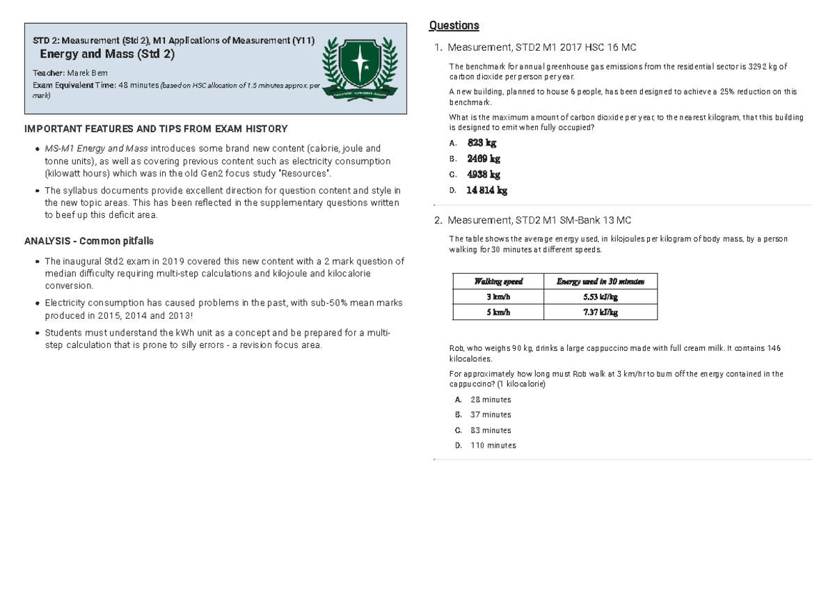 Energy and Mass (Std 2) - Good lecture materials. - STD 2: Measurement ...