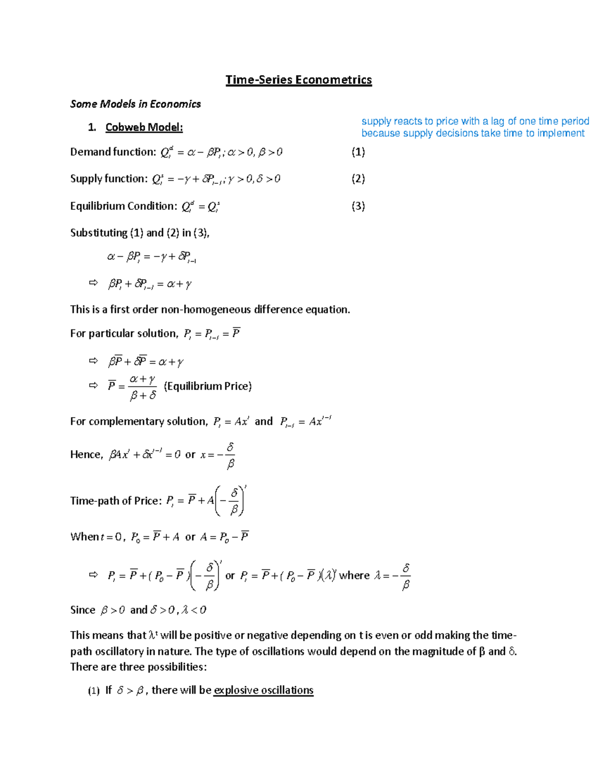 Time Path Analysis - Time-Series Econometrics Some Models in Economics ...