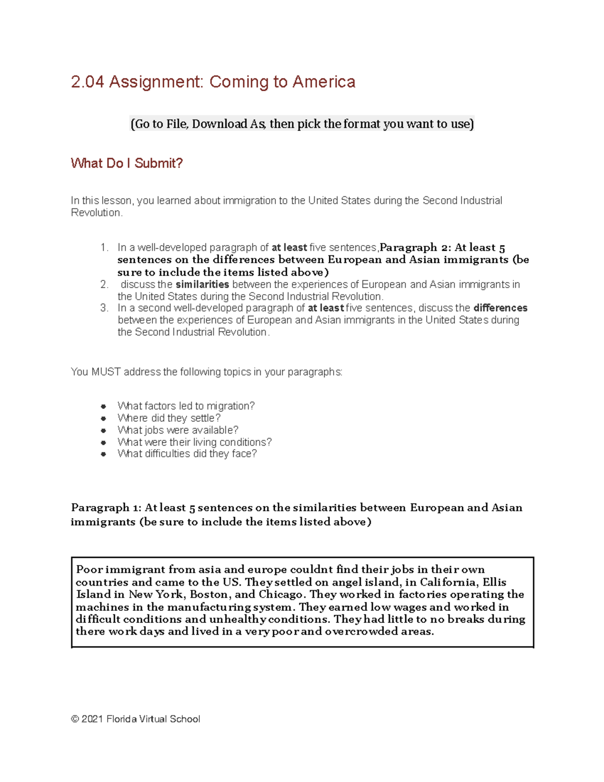 Copy of V21 2.04 Assignment Template - 2 Assignment: Coming to America ...
