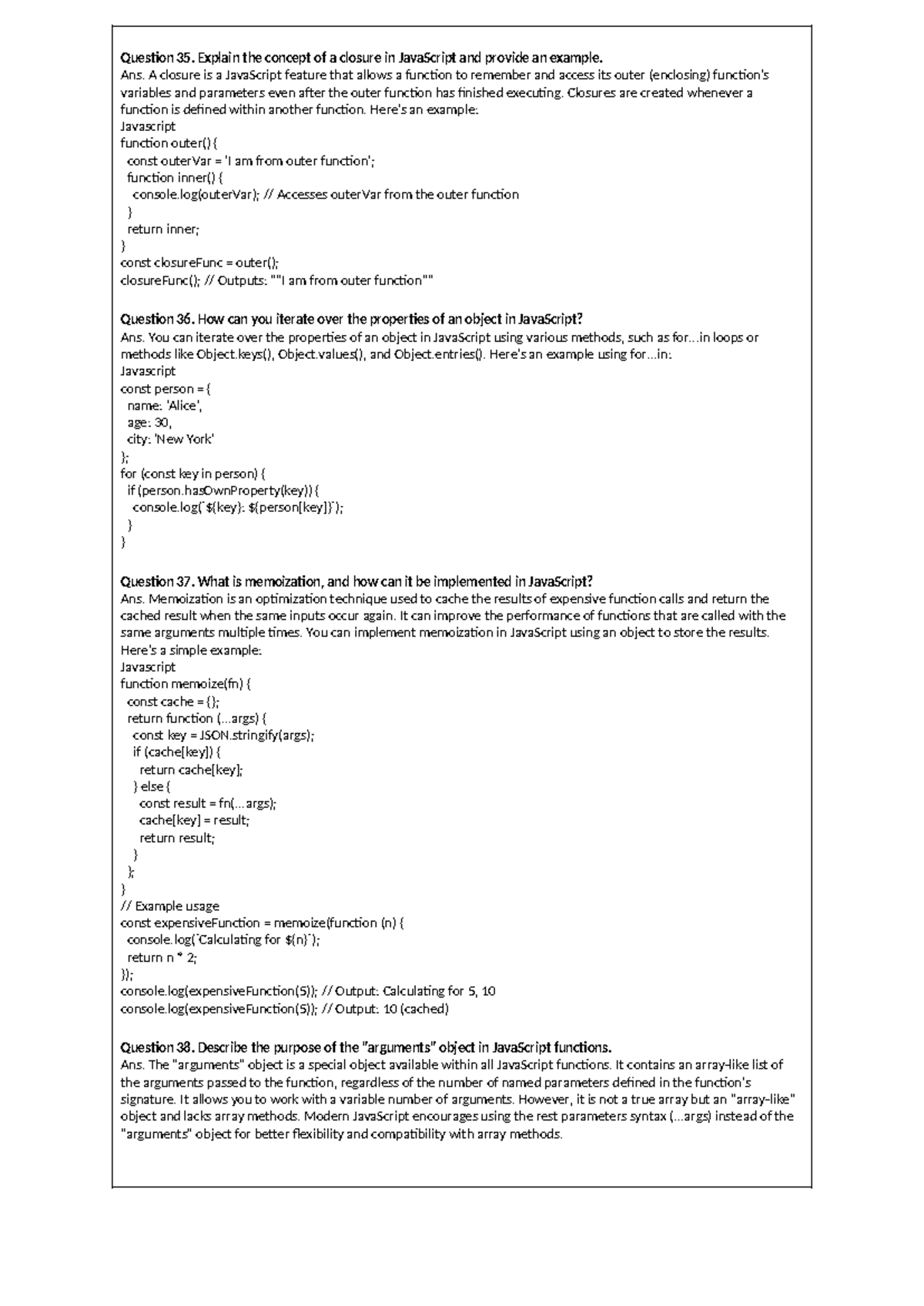 goof for students who need javascript knowledge - Question 35. Explain the concept of a closure ...