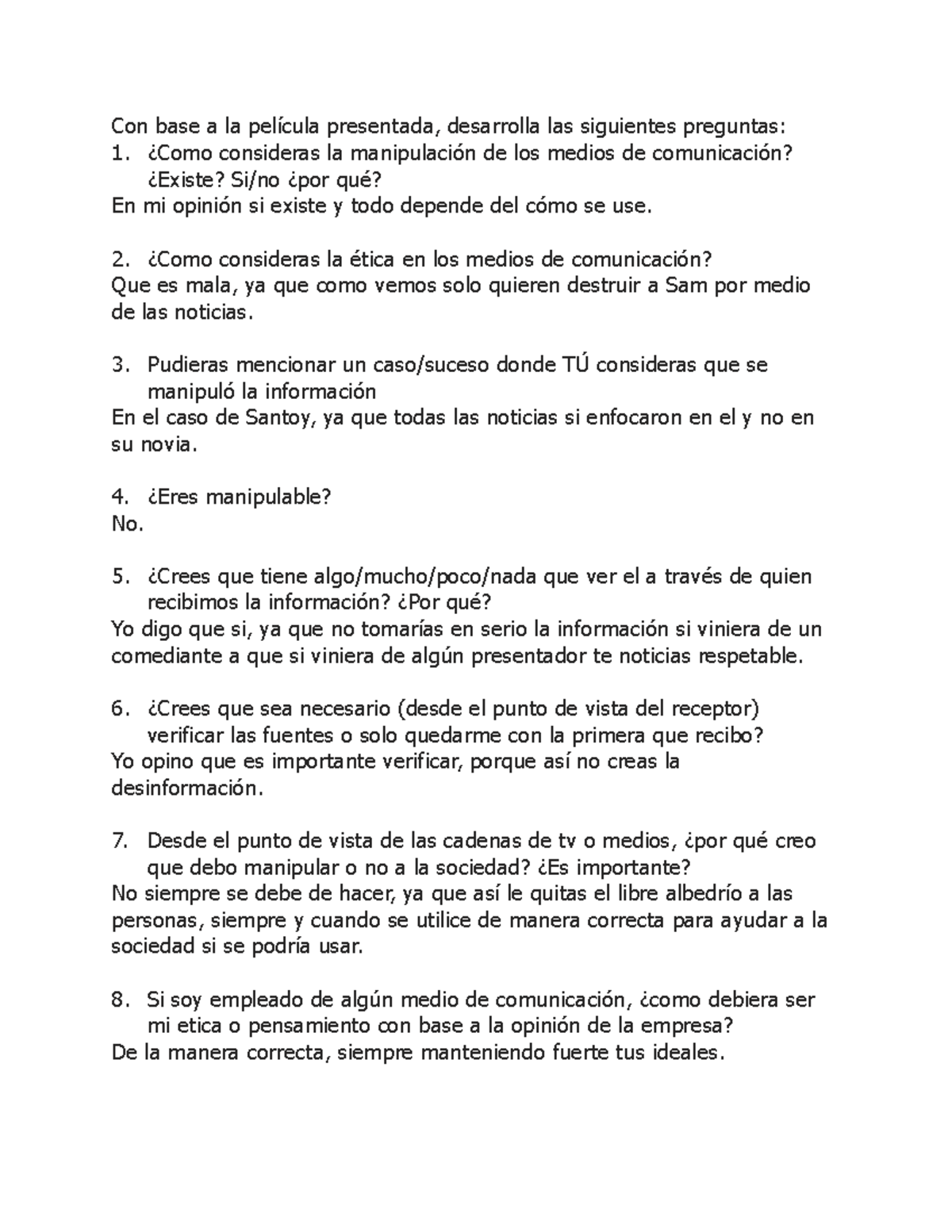 Analisis pelicula - Con base a la película presentada, desarrolla las ...