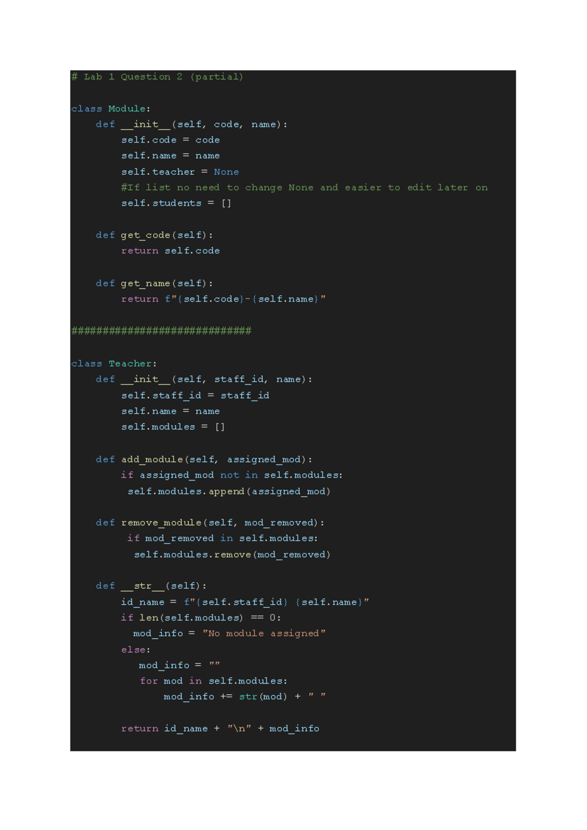 Lab Qn 3 - Lab Qn 3 - Lab 1 Question 2 (partial) class Module: def init ...