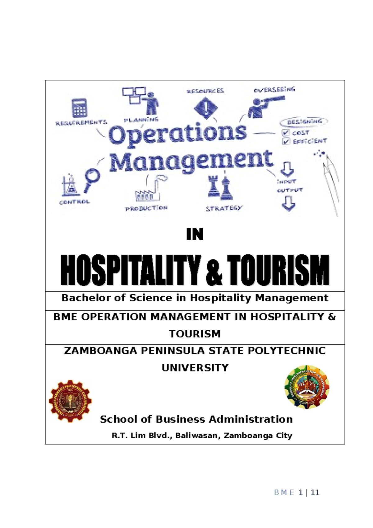 Module 1 - BME - IN Bachelor of Science in Hospitality Management BME OPERATION MANAGEMENT IN ...