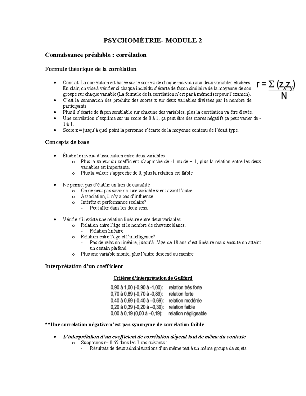 Module 2 - Psychométrie - PSYCHOMÉTRIE- MODULE 2 Connaissance préalable ...