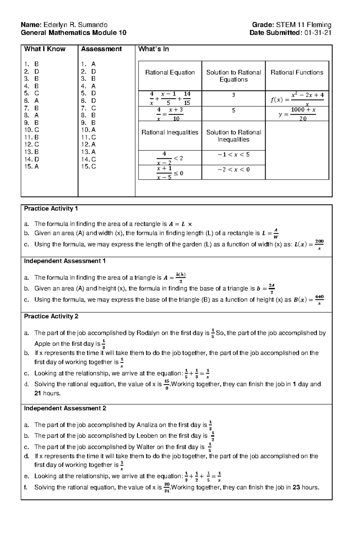 General Mathematics Grade 11 Quarter 1 Module 10 - Name: Ederlyn R ...