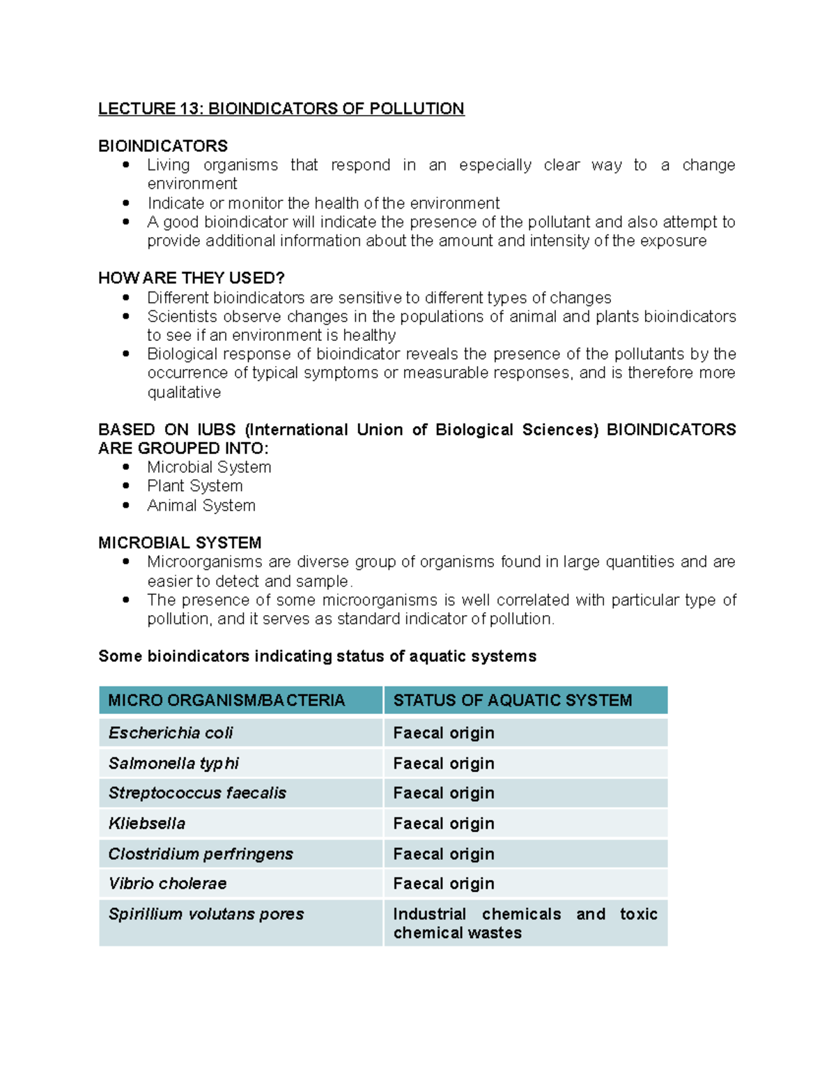 GEE1-Bioindicators of Pollution - LECTURE 13: BIOINDICATORS OF ...