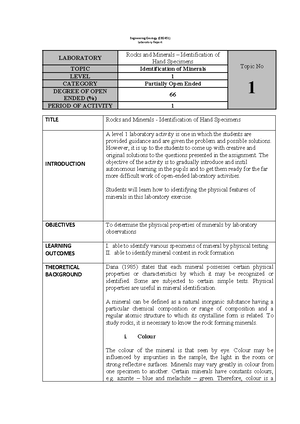 109 lab 3 igneous - lab report - LAB 3: TEXTURES AND IDENTIFICATION OF ...