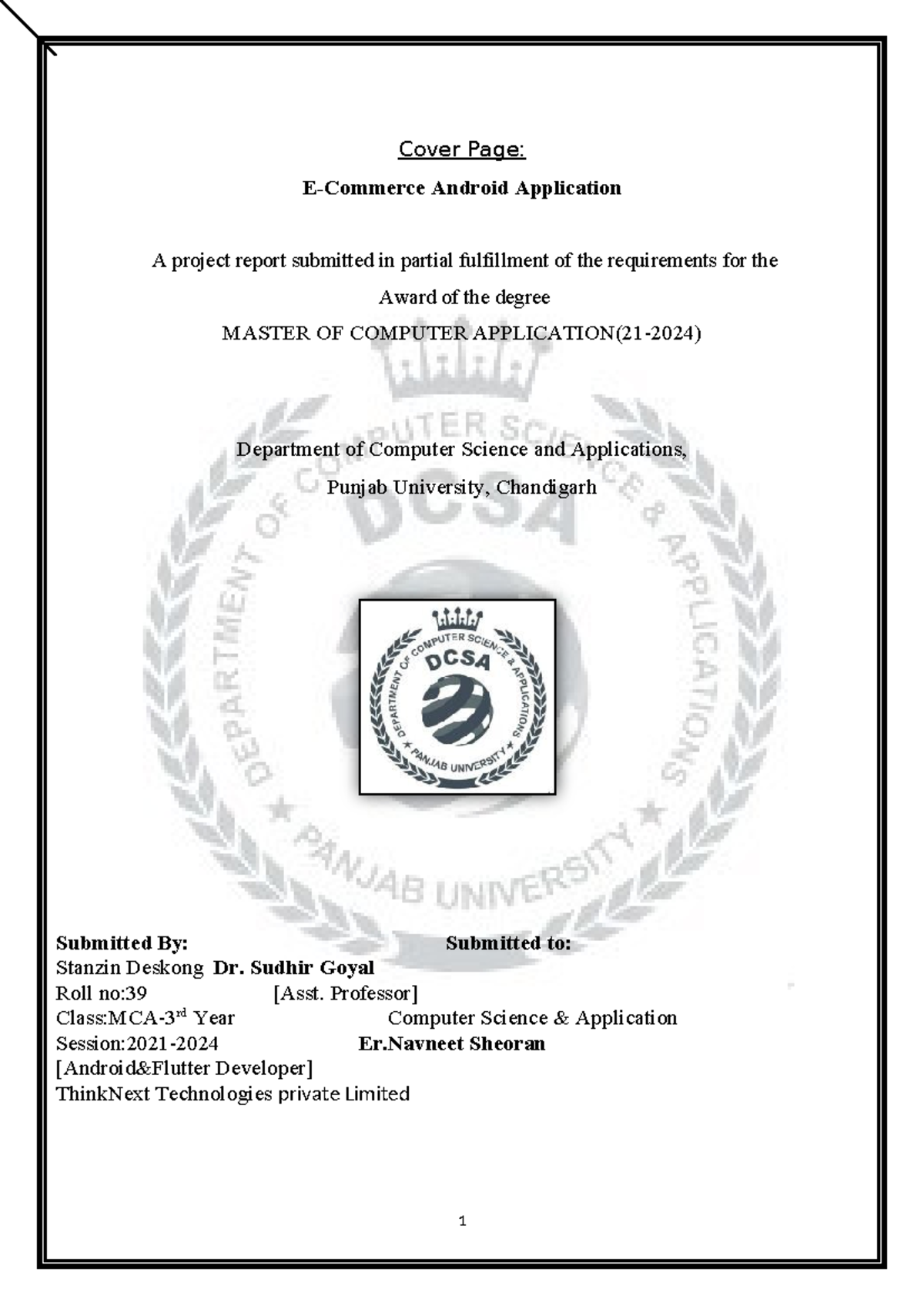 Final YEAR Project copy - Cover Page: E-Commerce Android Application A ...