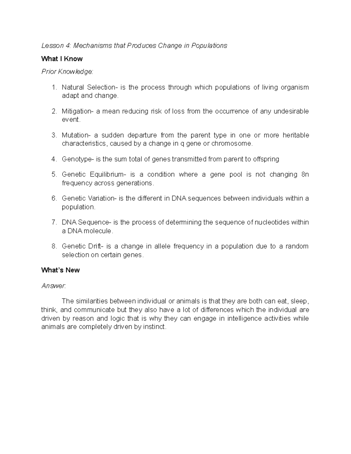 Lesson 4 Mechanisms that Produce Change IN Populations - Lesson 4 ...