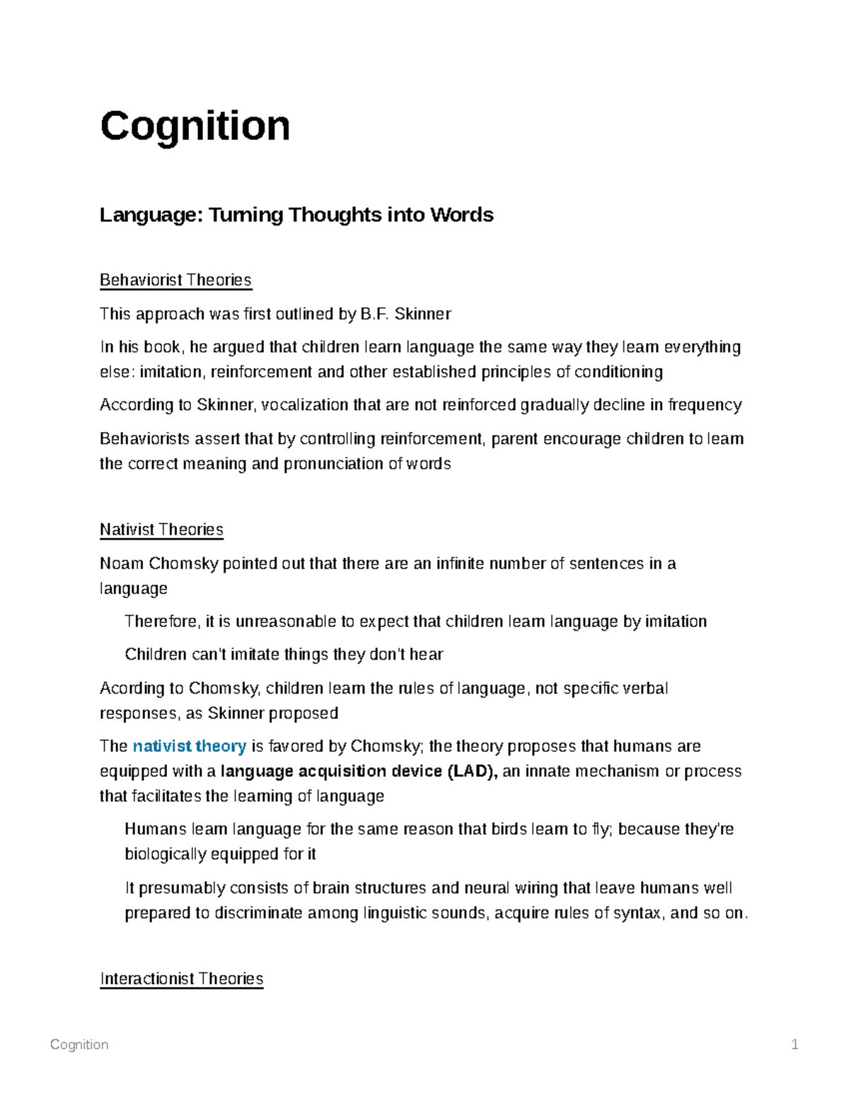 Cognition - Cognition Language: Turning Thoughts into Words Behaviorist ...