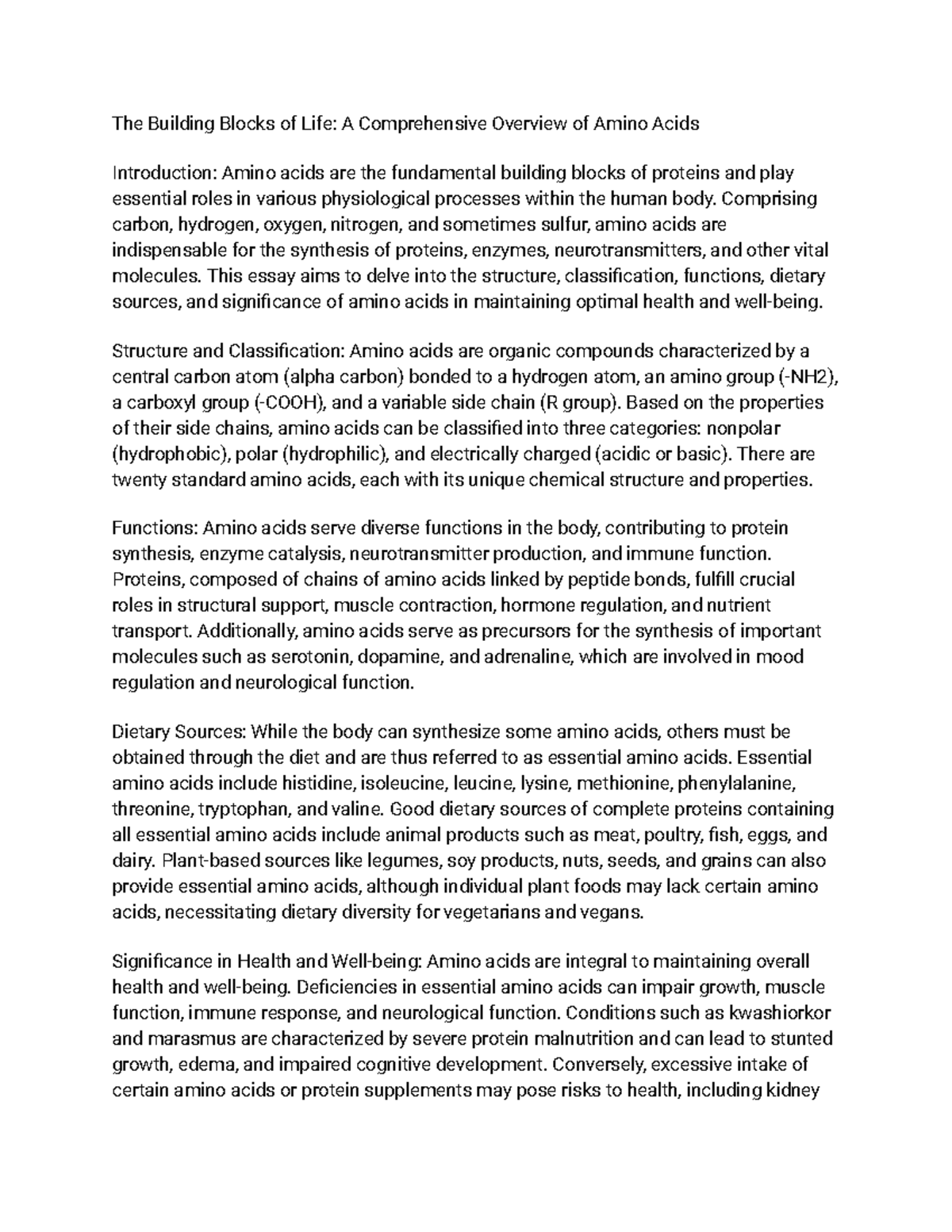 The Building Blocks of Life A Comprehensive Overview of Amino Acids ...