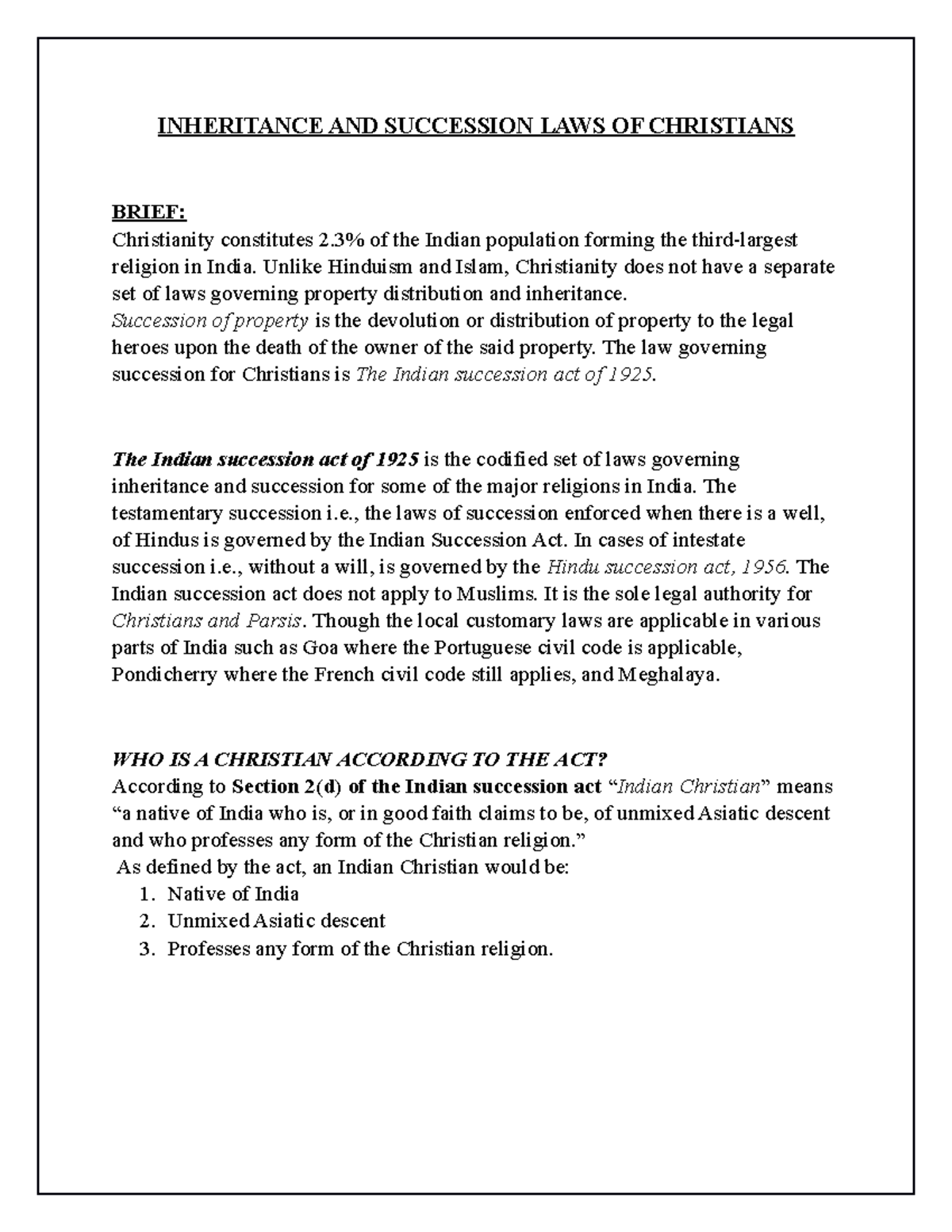 Christian inheritance and succession - INHERITANCE AND SUCCESSION LAWS ...