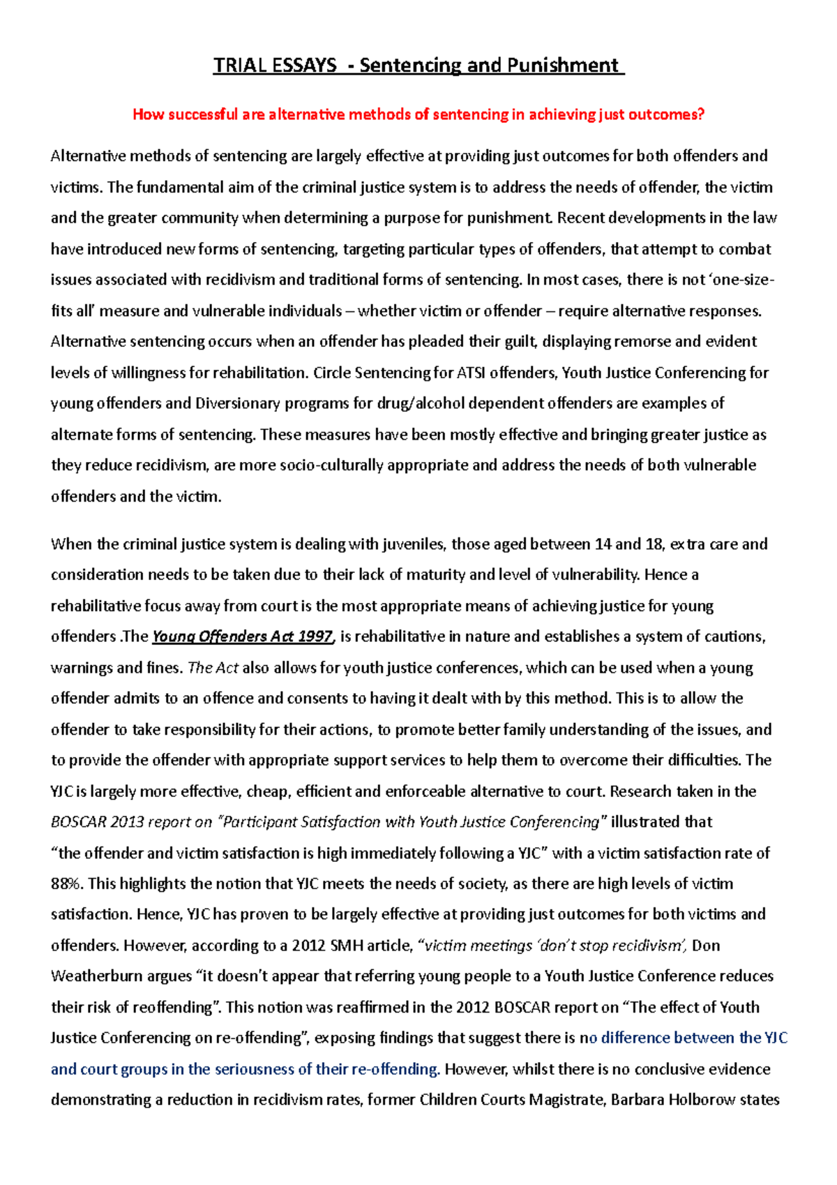 Trial Essays - Sentencing and Punishment - TRIAL ESSAYS - Sentencing ...