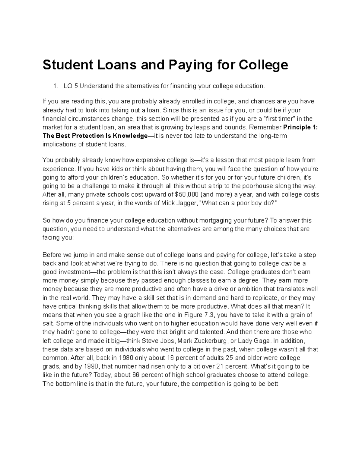 Intro to finances week 15 pt - Student Loans and Paying for College LO ...