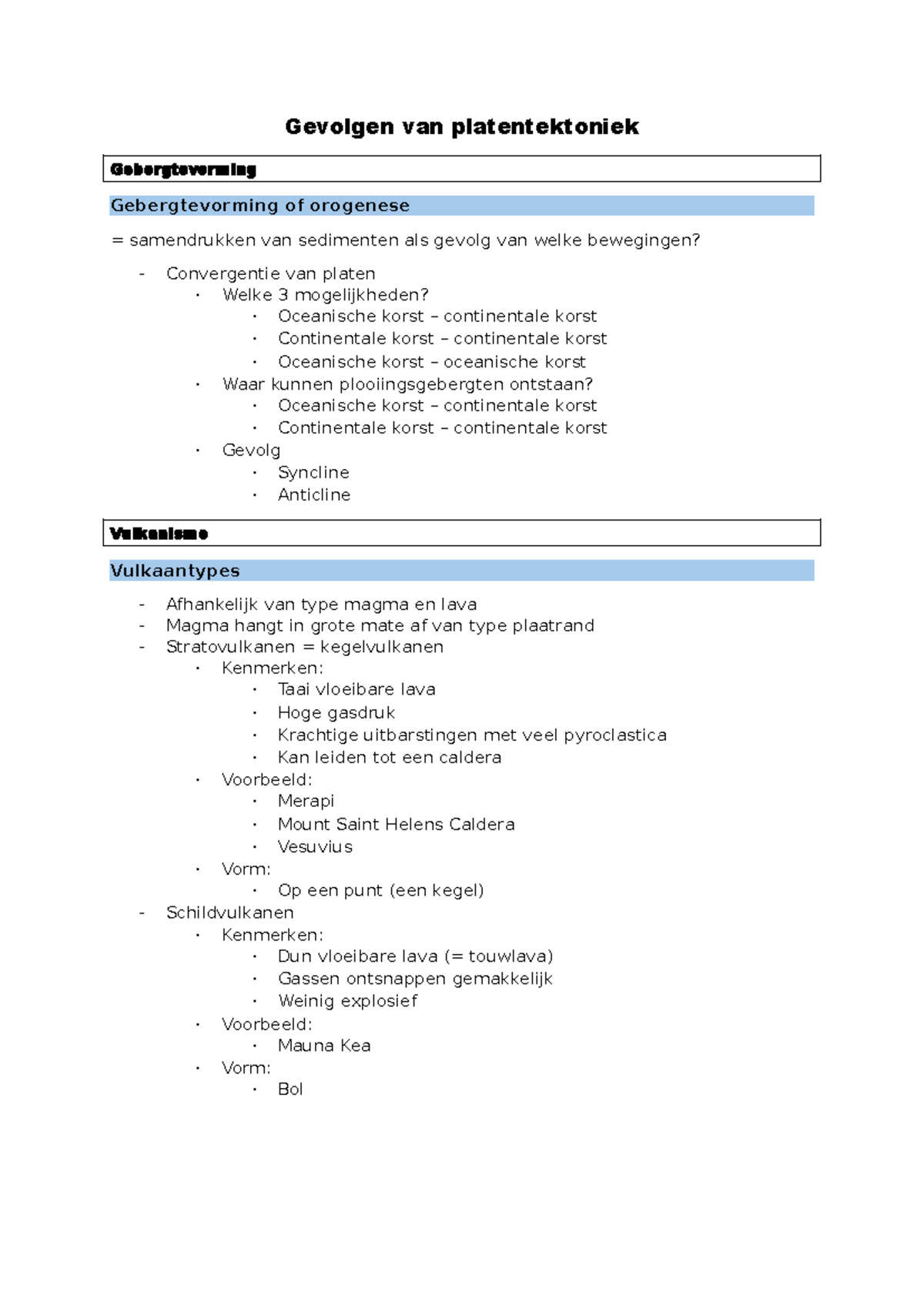 Samenvatting gevolgen van platentektoniek - Gevolgen van ...