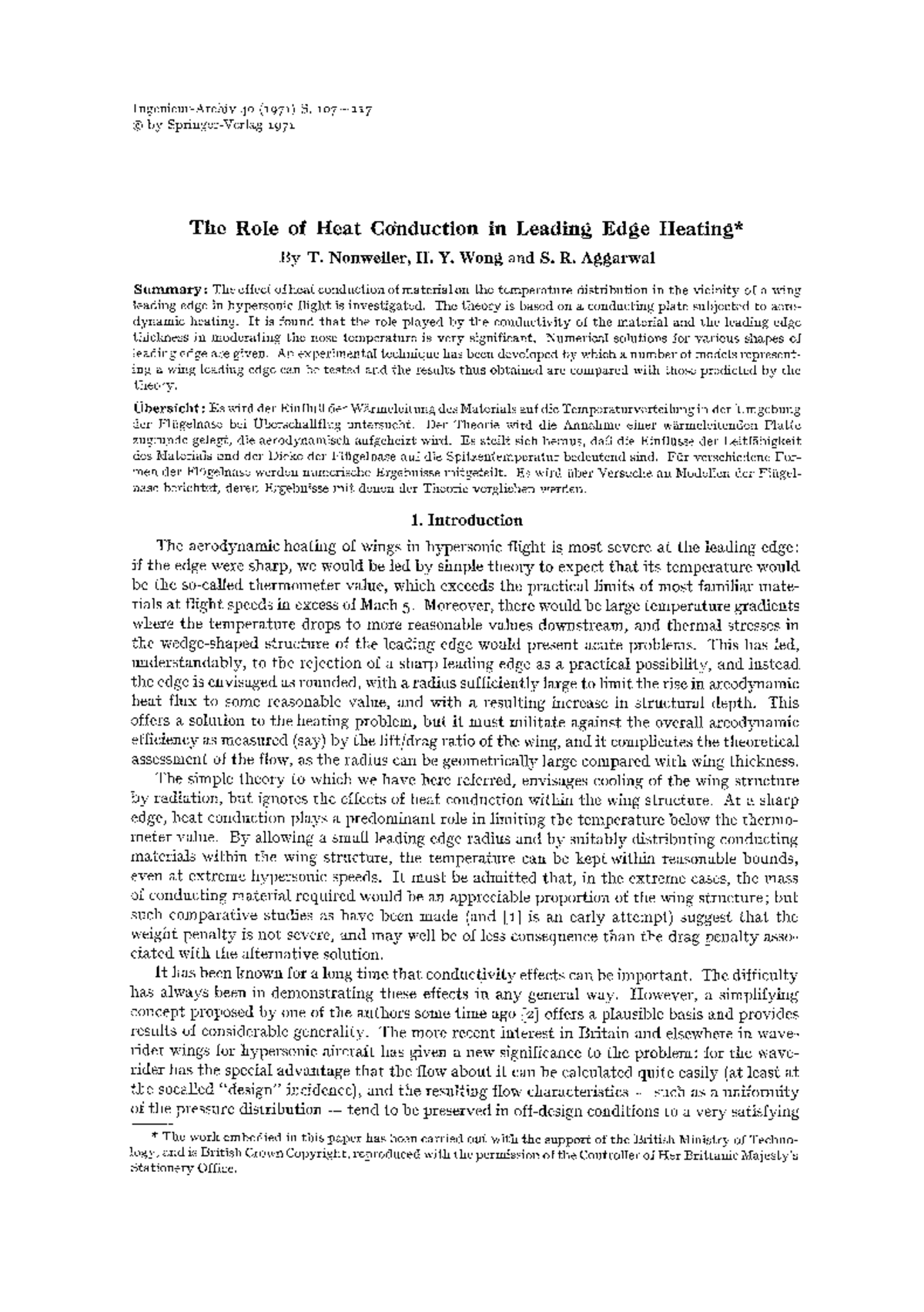 The role of heat conduction in leading edge heating - Ingenieur-Archiv ...