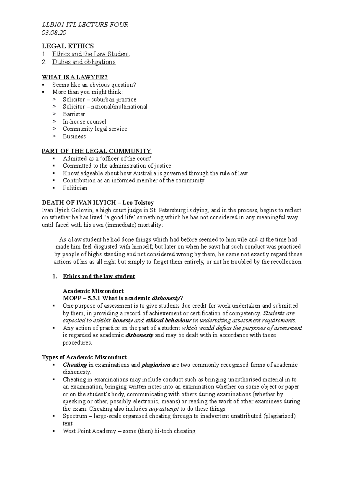 4 0 Legal Ethics Lecture Notes 4 03 LEGAL ETHICS 1 Ethics And The
