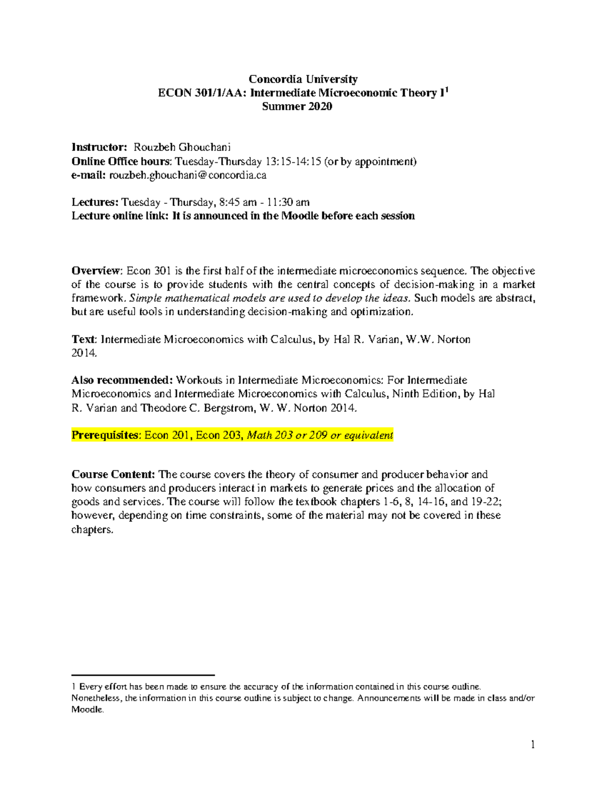 Course Outline Econ 301 Warning Tt Undefined Function 32 Concordia University Econ 301 1 Aa