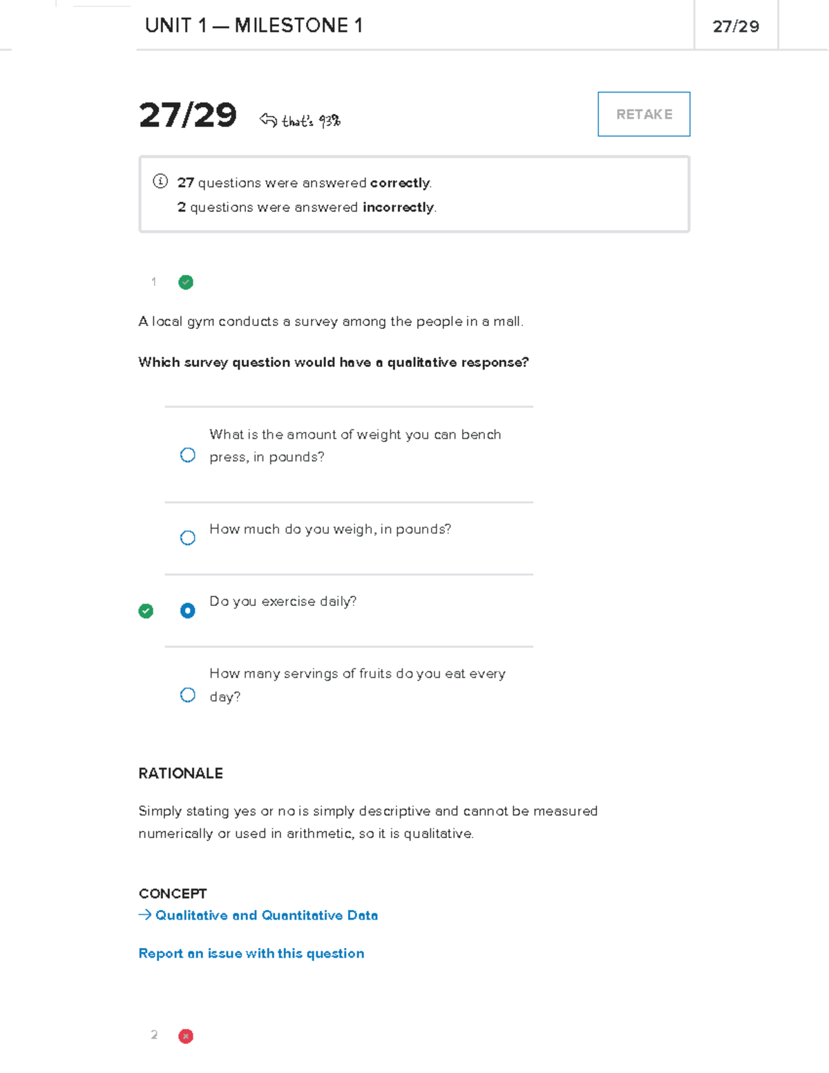 Intro to Statistics - Unit 1 Milestone - 1 CONCEPT → Qualitative and ...