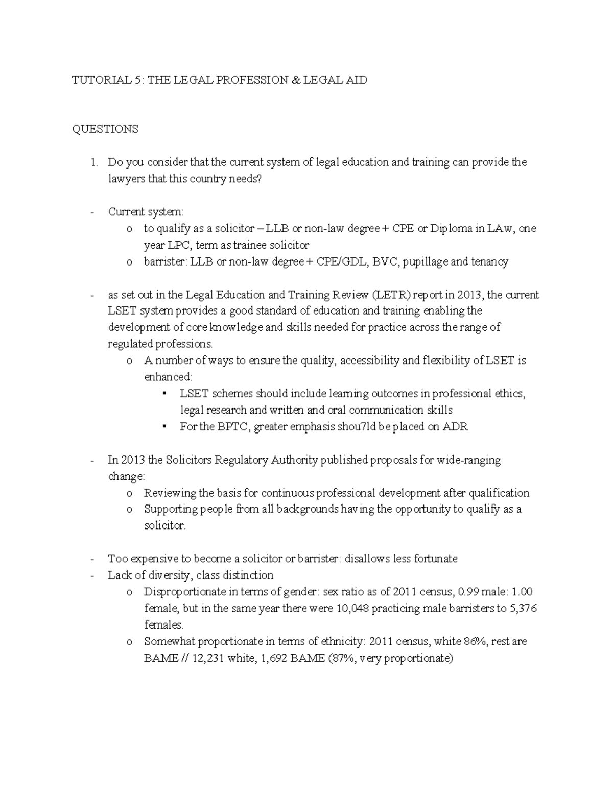 Tutorial 5: THE Legal Profession & Legal AID - TUTORIAL 5: THE LEGAL ...