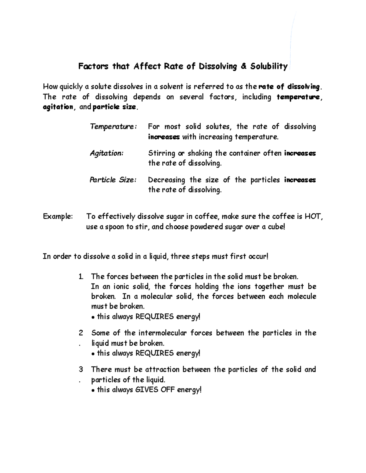 Rate dissolving - ion - Factors that Affect Rate of Dissolving ...