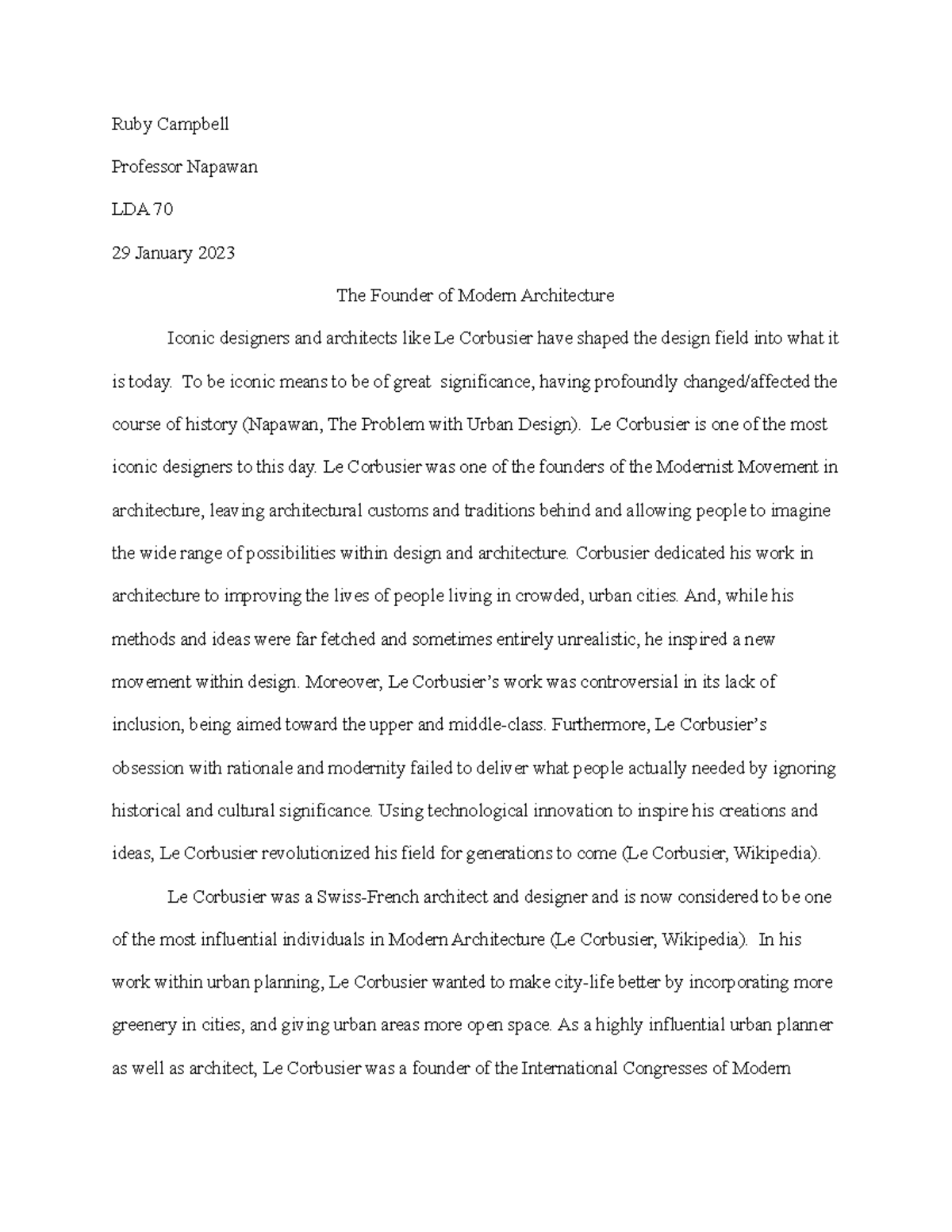 LDA 30 Project 2 - Ruby Campbell Professor Napawan LDA 70 29 January ...