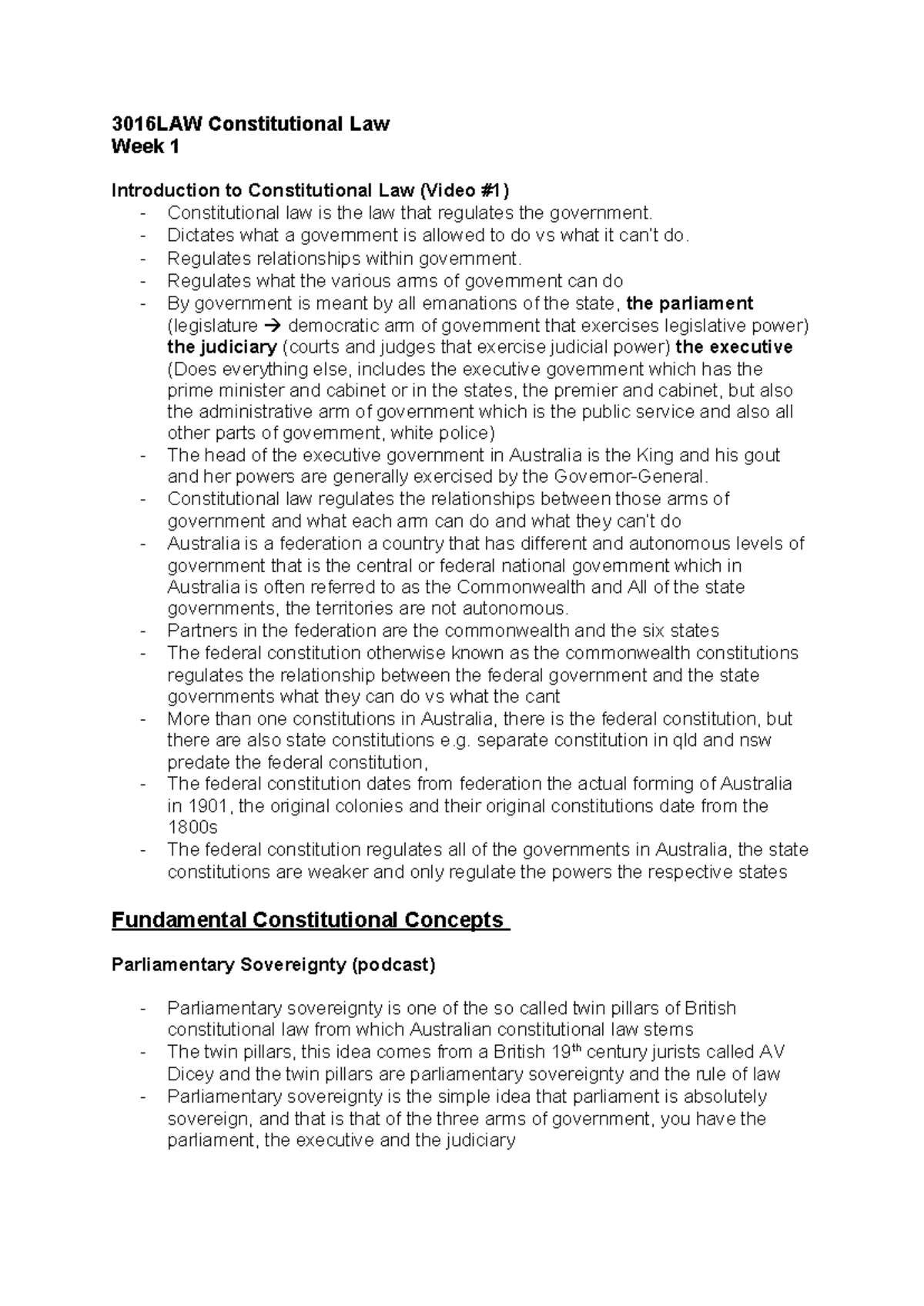 W1 Consti. Law Online Notes - 3016LAW Constitutional Law Week 1 ...