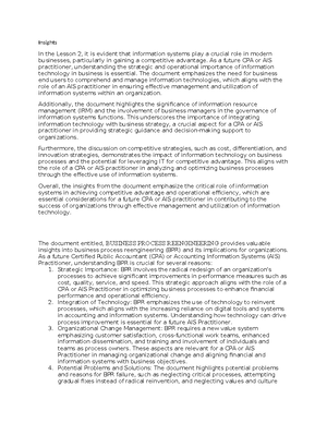Insight 1 - Insights: As a prospective CPA or AIS practitioner, this ...