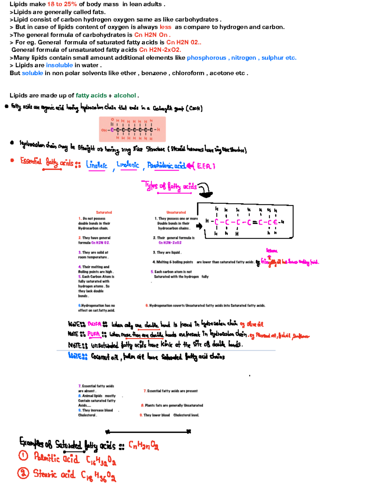 Lipids class notes - Lipids make 18 to 25% of body mass in lean adults ...