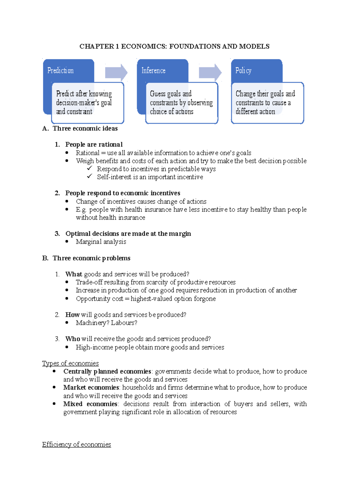ECON1220 Notes - CHAPTER 1 ECONOMICS: FOUNDATIONS AND MODELS A. Three ...