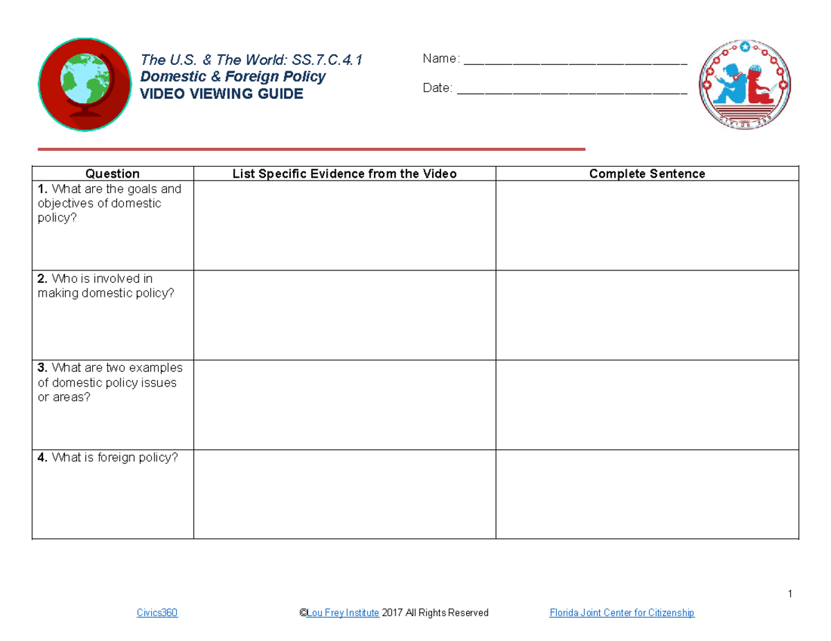 Domesticforeignpolicy c41 moduleguide - Question List Specific Evidence ...