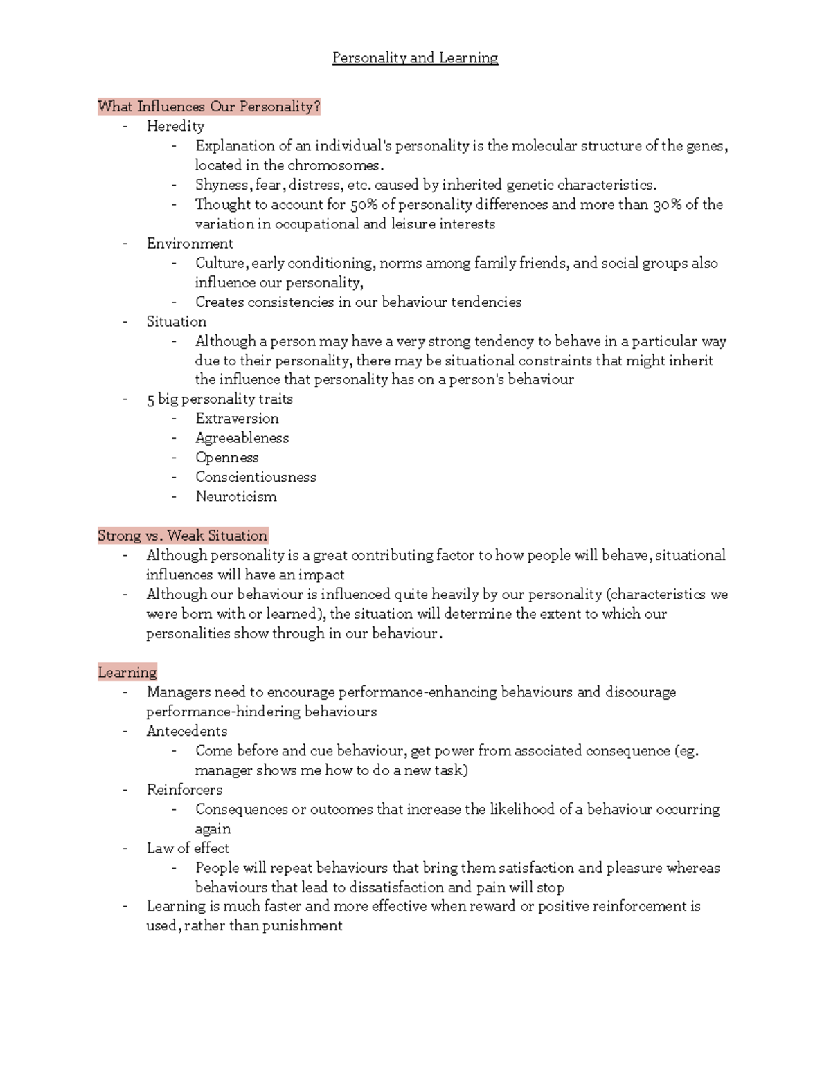 HROB2090 unit 2 - notes and quiz answers - What Influences Our ...